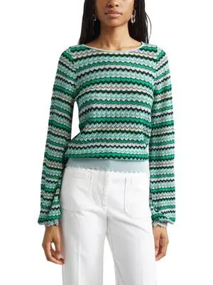 Ramy Brook Fiora Pointelle Sweater - Moonstone Blue Chevron