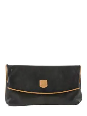 Celine 1990s Triomphe Leather Clutch - Black