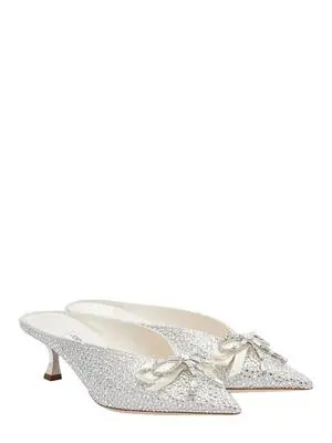JIMMY CHOO Auria 50 Crystal-embellished Satin Mules - Silver