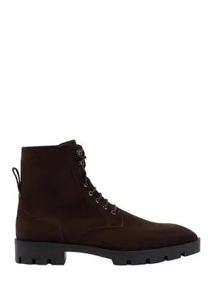 CHRISTIAN LOUBOUTIN Caracolo Lion Leather Lace-up Boots - Brown