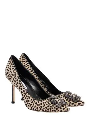 Manolo Blahnik Hangisi 90 Leopard-print Pumps - Beige