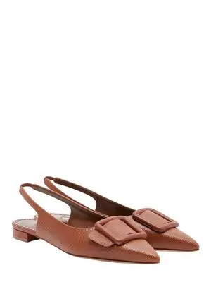 Manolo Blahnik Maylura Croc-effect Leather Slingback Flats - Brown