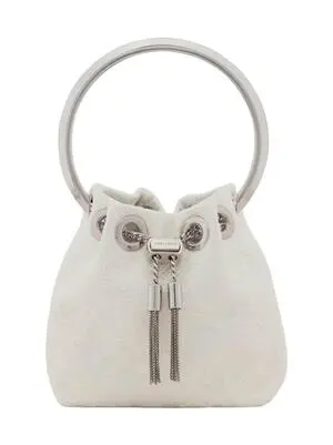 JIMMY CHOO Bon Bon Micro Lace Bucket Bag White
