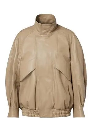 Nour Hammour Ariste Leather Bomber Jacket - Beige