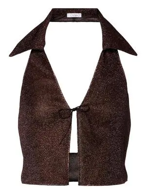 Oseree Lumière Metallic Cropped Top - Brown