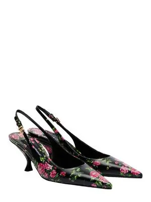 Dolce & Gabbana Lollo 60 Floral Leather Slingback Pumps - Black