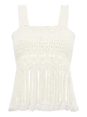 Gabriela Hearst Lilea Fringe Crochet Top - Ivory