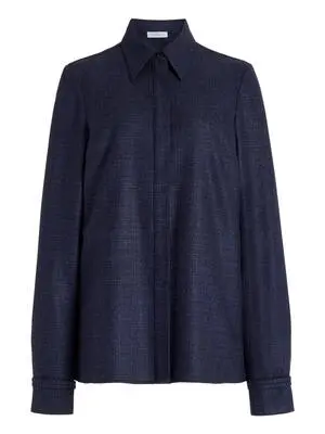 Gabriela Hearst Cruz Shirt In Virgin Wool Silk Tweed - Dark Navy