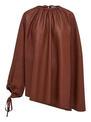 Gabriela Hearst Wilmer Pleated Leather Cape Top - Cognac