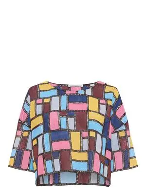 Gabriela Hearst Tatia Patchwork Embroidered Cropped Top - Aurora Multi