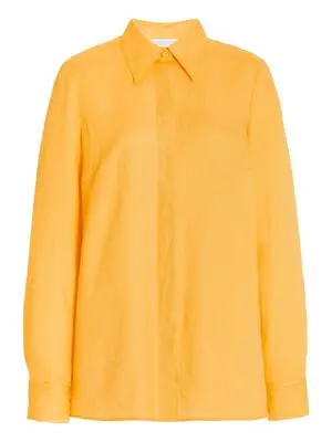 Gabriela Hearst Cruz Shirt In Aloe Linen - Fluorescent Orange
