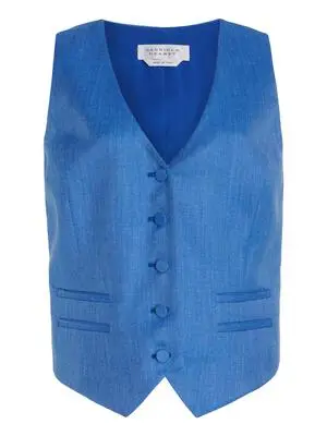 Gabriela Hearst Coleridge Vest In Virgin Wool, Silk, And Linen - Sapphire