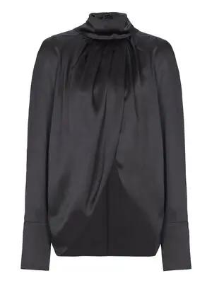 Balmain Draped Silk Blouse - Black