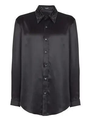 Balmain Silk Shirt With Crystals - Black