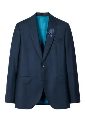 Paul Smith Dark Teal Wool-cashmere Flannel Embroidered Flower Blazer - Blue