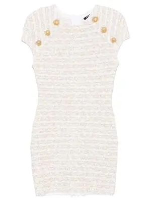 Balmain Tweed Mini Dress - White