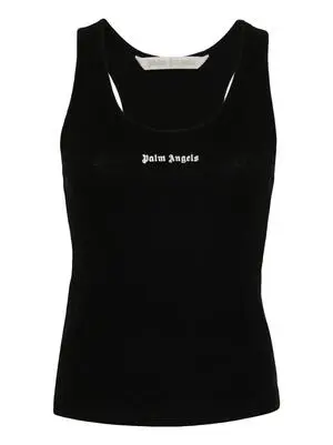 Palm Angels Logo Ribbed Tank Top - Black