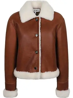 Loewe Shearling Leather Jacket - Brown