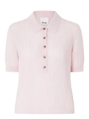 ALLUDE Ribbed-knit Cashmere Polo Shirt - Pink