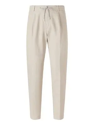 Eleventy Straight-leg Cotton And Linen-blend Drawstring Trousers - Neutrals