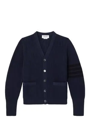 Thom Browne Striped Garment-dyed Cotton Cardigan - Blue