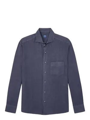 Fedeli Phil Cutaway-collar Linen Shirt - Blue