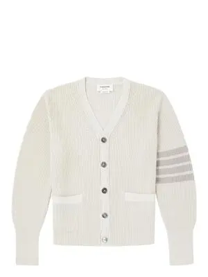 Thom Browne Striped Garment-dyed Cotton Cardigan - Neutrals