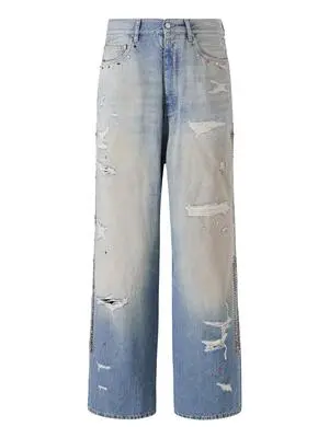 Amiri Straight-leg Distressed Studded Jeans - Blue