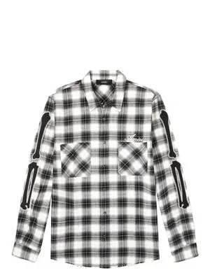 Amiri Bones Appliquéd Frayed Checked Cotton-flannel Overshirt - Black