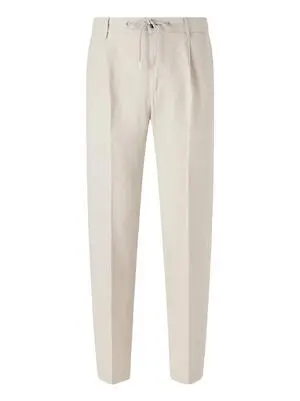 Eleventy Straight-leg Lyocell And Linen-blend Trousers - Neutrals