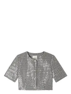 Sandro Houndstooth Cropped Woven Jacket - Black / White