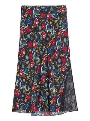 Zadig&Voltaire Floral-print Maxi Skirt With Lace Trim - Encre