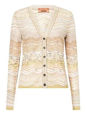 Missoni Chevron V-neck Metallic-knit Cardigan - Light Gold