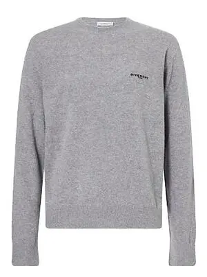 Givenchy Wool And Cashmere Jumper With Brand Embroidery - Light Grey Melange