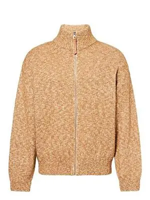Loewe Logo-knit Zip-up Cotton-blend Cardigan - Beige