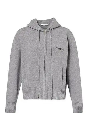 Givenchy Logo-embroidered Zip-up Wool And Cashmere-blend Cardigan - Light Grey