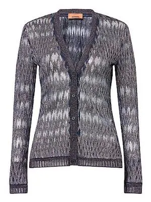 Missoni Chevron V-neck Metallic-knit Cardigan - Blue
