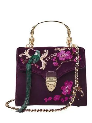 ASPINAL OF LONDON Mayfair Midi Flower-embroidered Leather Shoulder Bag - Cassis