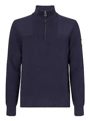 Belstaff Commander Quarter-zip Cotton Jumper - Dark Ink