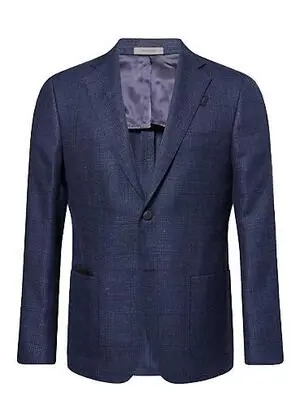 Corneliani Single-breasted Wool And Linen-blend Blazer - Navy Blue