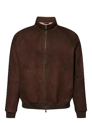 Corneliani Funnel-neck Zip-up Suede Jacket - Dark Brown (ebony)