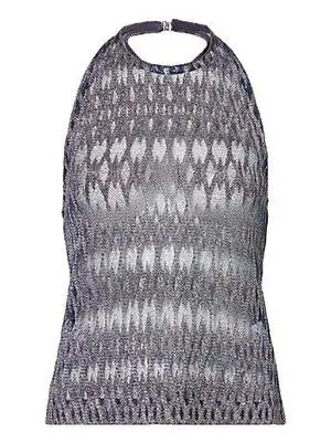 Missoni Chevron Halterneck Metallic-knit Tank Top - Blue