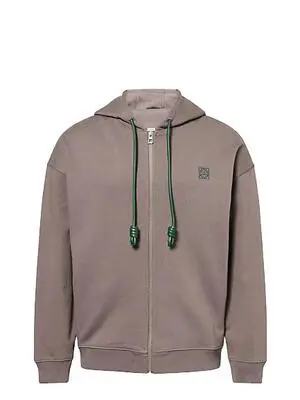 Loewe Cotton Zip-up Hoodie With Leather Drawstrings - Dark Grey