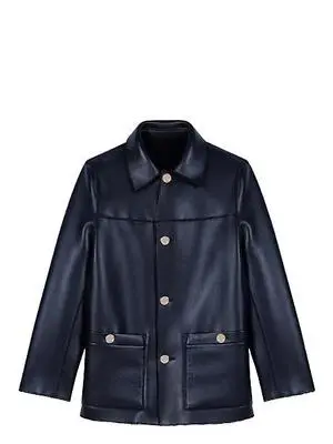 Maje Reversible Faux-leather And Bouclé Jacket - Navy