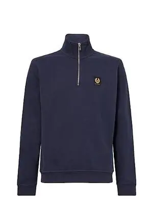 Belstaff Quarter-zip High-neck Cotton-jersey Sweatshirt - Dark Ink