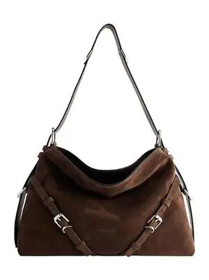Givenchy Voyou Medium Suede Shoulder Bag - Ebony Brown Silver