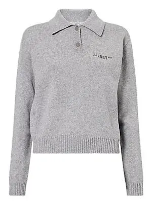 Givenchy Logo-embroidered Wool And Cashmere-blend Polo Jumper - Light Grey