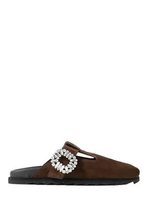 ROGER VIVIER Slidy Viv Crystal-embellished Mules - Brown