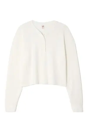 RE/DONE Hanes Waffle-knit Stretch-modal And Cotton-blend Henley Top - Off-white