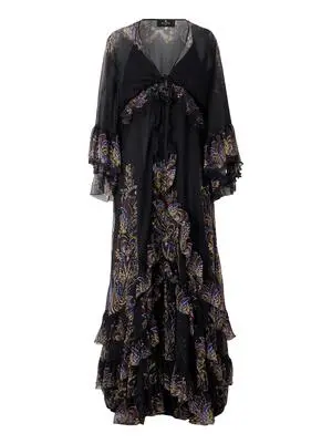 Etro Ruffled Paisley-print Silk-chiffon Gown - Black